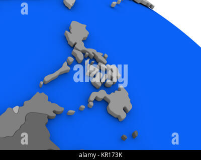 Philippines on 3D Earth model with visible country borders. 3D ...