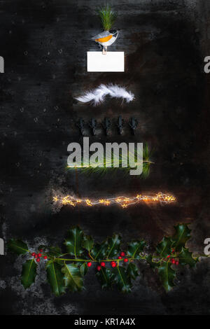 Deconstructed Christmas tree and holly Stock Photo - Alamy
