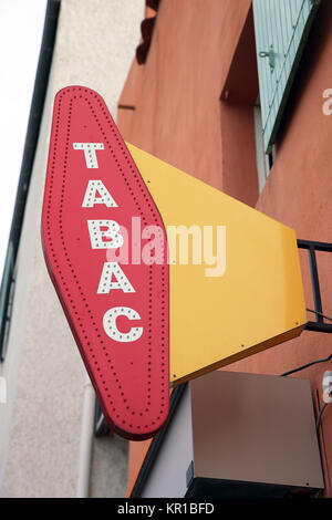 French Red And White Sign Tabac. In France "Tabac" Means Tobacco Stock ...