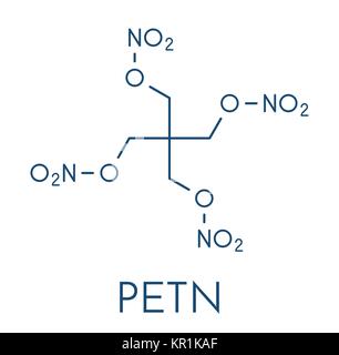 Pentaerythritol tetranitrate (PETN) explosive molecule. Also used as ...