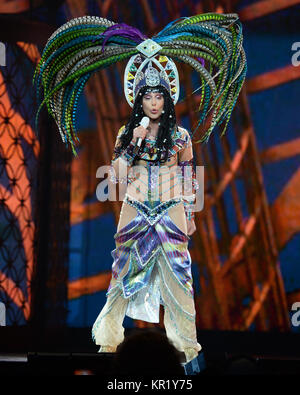 American singer and actress Cher performs live on stage at a sold out ...