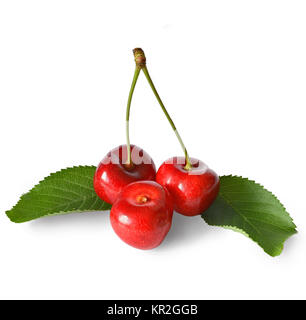 Three cherries close-up Isolated on white background Stock Photo - Alamy