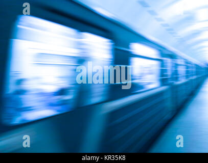 Subway station. Diagonal blue motion blur metro train background. Train ...