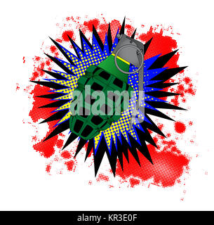 A comic cartoon style exclamation explosion over a black background ...