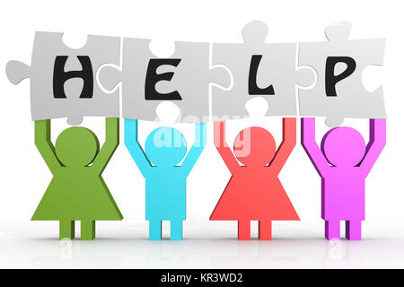 Four people hold puzzle with help word Stock Photo - Alamy