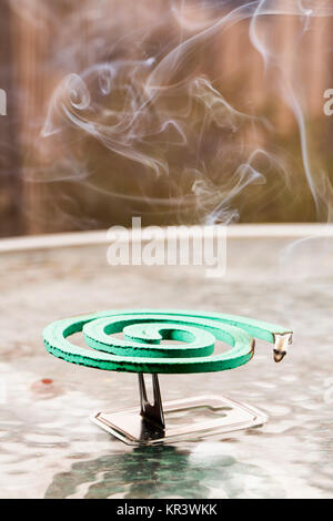 Close-up an electric green fumigator in socket protect against insect ...