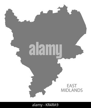 Modern Map - East Midlands map of England UK with districts and labels ...