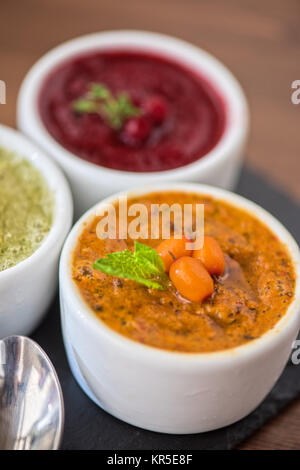Refreshing lemon cranberry seabuckthorn sorbet at white bowl Stock ...