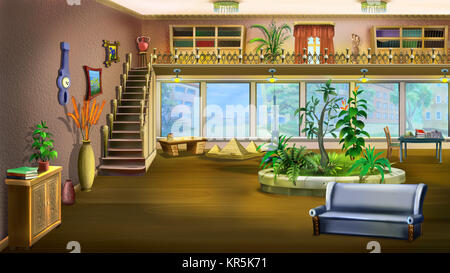 Cartoon Interior Design of Vintage Living Room Background Stock Photo ...