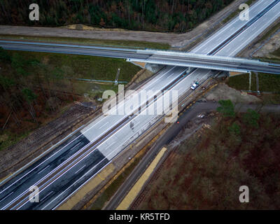 The finished, brand new A14 motorway bridge, crossing the river Elde is ...