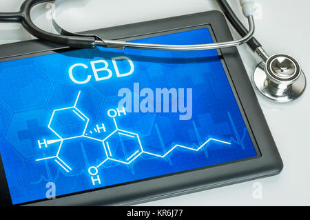 Tablet with the chemical structural formula of CBD Stock Photo - Alamy