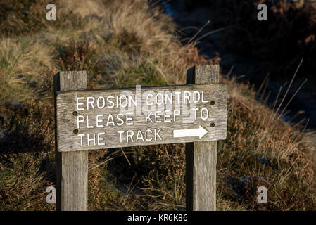 Erosion control sign beside Kinder reservoir in the Peak District ...