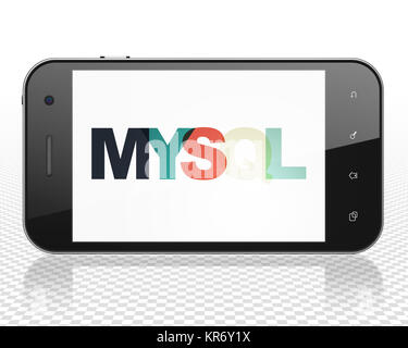 Database concept: black text MySQL under the piece of torn paper Stock ...