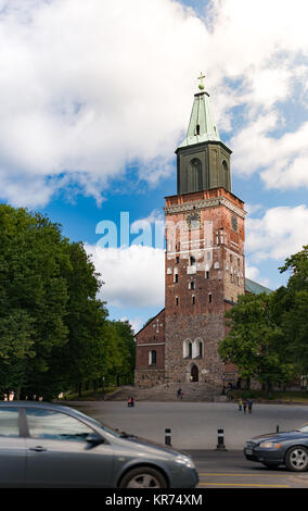 Turku Cathedral on sunny day with blue cloudy sky in background and ...