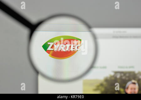 Milan, Italy - November 1, 2017: Zyrtec logo on the website homepage ...