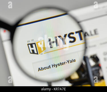Milan, Italy - November 1, 2017: Hyster Yale Materials Handling logo on the website homepage ...