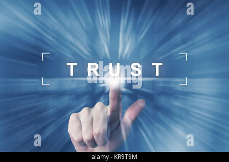 hand clicking on trust button with zoom effect background Stock Photo ...