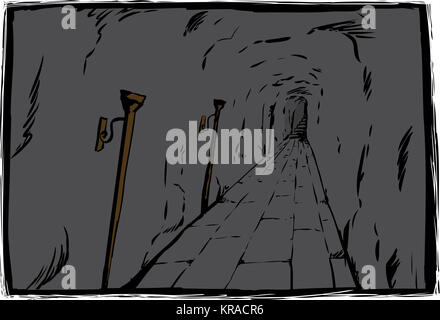Unlit torches in unlit dungeon sketch scene Stock Photo - Alamy