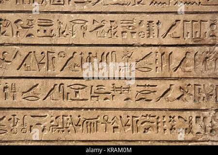Hieroglyph pictographic script writing at the Temple of Seti, Nile ...