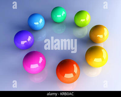 3d illustration of colorful spheres wheel on white background Stock ...
