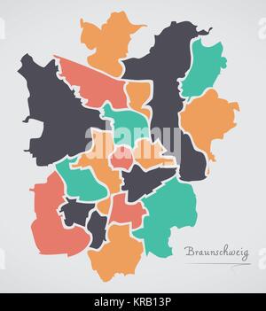Modern City Map - Braunschweig city of Germany with boroughs and titles DE Stock Vector Image ...