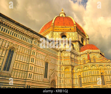 Green white and pink marble facade of The Duomo Florence Italy Stock ...
