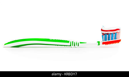 toothbrush with tricolor toothpaste Stock Photo - Alamy