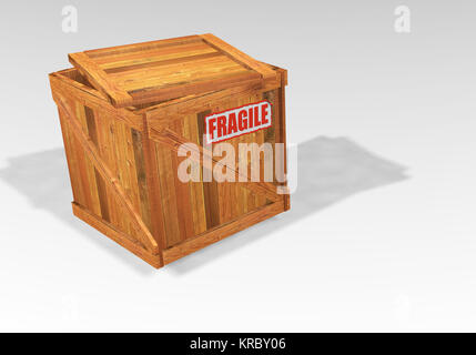 Open wooden crate with fragile sticker Stock Photo - Alamy