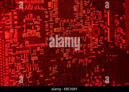 full frame red illuminated printed circuit board closeup Stock Photo ...