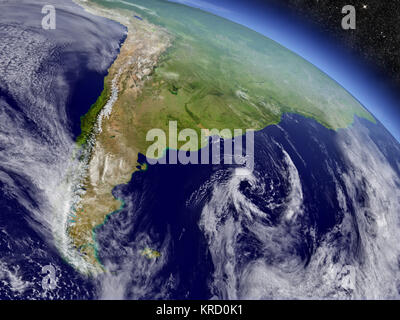 Chile from space. Planet Earth with country borders and extremely high ...