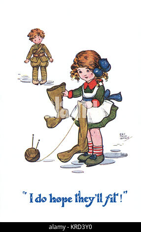 Knitting postcard, WW1 Stock Photo - Alamy