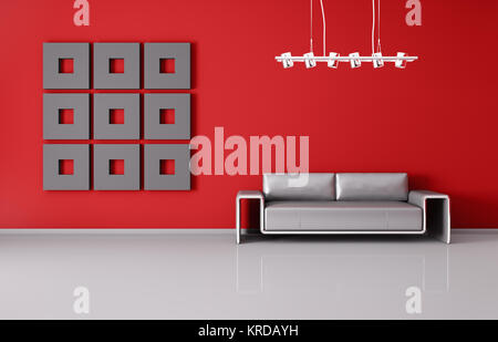 Render Red Abstract Sofa Interior Room Design Stock Photo - Alamy