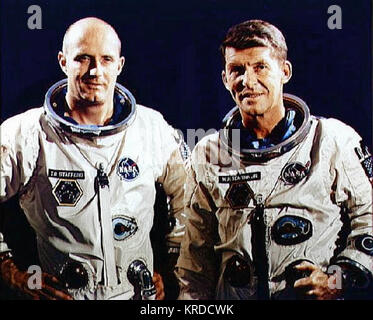 Astronauts Wally Schirra and Thomas Stafford suit up for the Gemini 6 ...