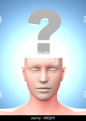 A generic questioning person. Question mark in the head. 3D rendered ...