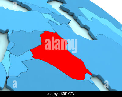 Iraq in red on political map with transparent oceans. 3D illustration ...
