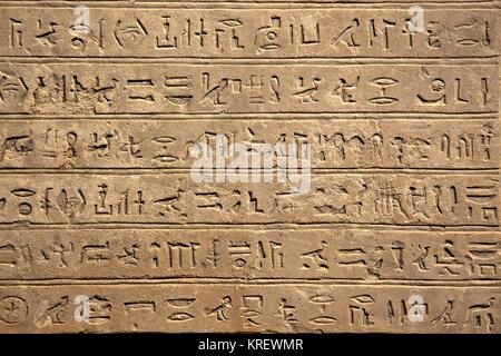 Hieroglyph pictographic script writing at the Temple of Seti, Nile ...