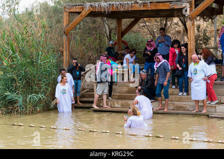 BETHABARA, ISRAEL- 25 NOVEMBER 2017: Pilgrims from different countries ...