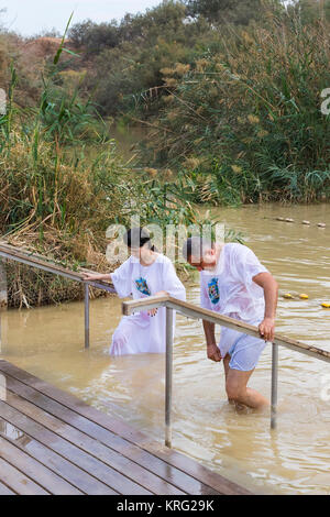 BETHABARA, ISRAEL- 25 NOVEMBER 2017: Pilgrims from different countries ...