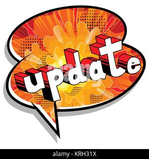 Upgrade. Comic book word text on abstract comics background. Retro pop ...