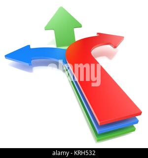 Three way arrows, showing three different directions. 3D render ...
