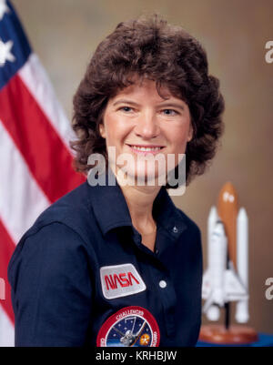 Sally Ride on space shuttle Challenger. NASA astronaut and first US ...