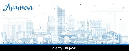 Outline Amman Jordan Skyline with Blue Buildings and Reflections ...