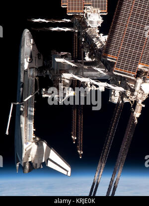 ISS and Endeavour seen from the Soyuz TMA-20 spacecraft 30 Stock Photo ...