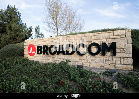 A logo sign outside of the headquarters of the Broadcom Corporation in ...