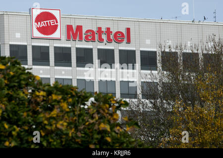 A logo sign outside of the headquarters of Mattel, Inc., in El Segundo ...