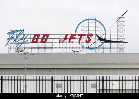 A "Fly DC Jets" neon logo sign outside of the former Boeing 717 Jet ...