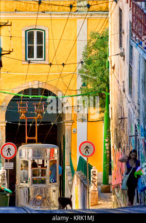 Elevador da Bica or Bica Funicular cable car, Misericordia district ...