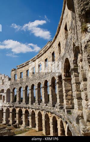 Pula Amphitheater with Blue Sky with Clouds. Croatian Arena in Europe ...