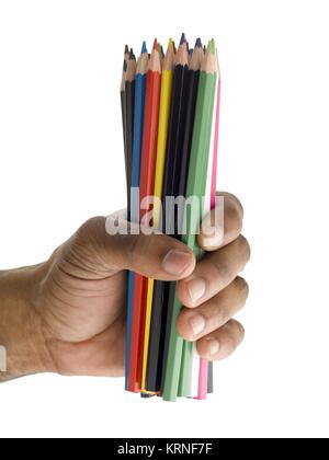 Hand holding a pink color pencil on a white background Stock Photo - Alamy
