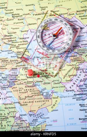 iraq map with red push pin and compass Stock Photo - Alamy